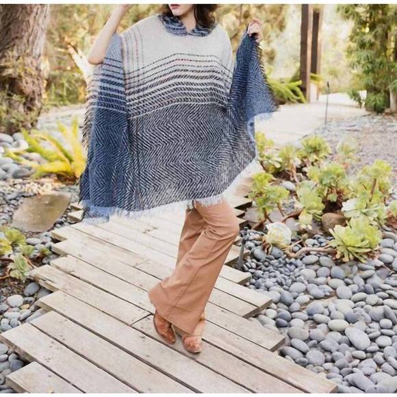 LETO | Sweaters | New Leto Cheyenne Herringbone Tweed Poncho In Blue ...